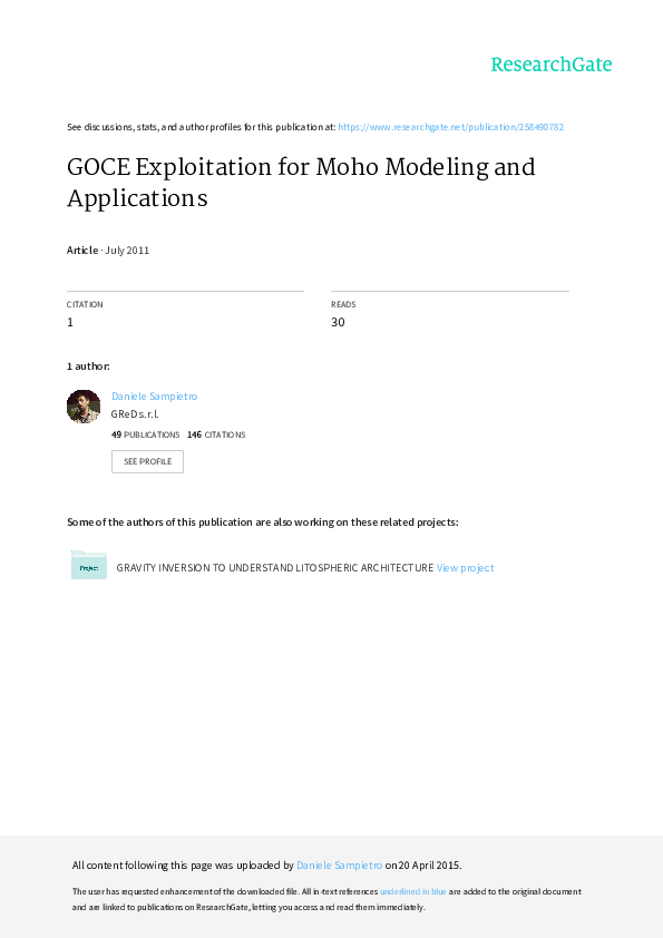 (PDF) GOCE exploitation for Moho modeling and applications