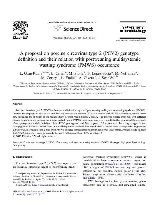 (PDF) A proposal on porcine circovirus type 2 (PCV2) genotype ...