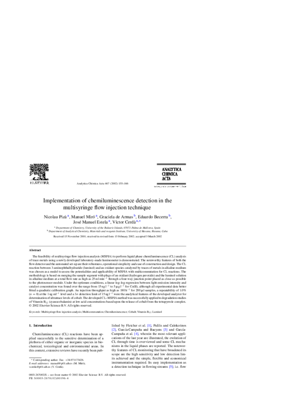 Pdf Implementation Of Chemiluminescence Detection In The Multisyringe Flow Injection Technique