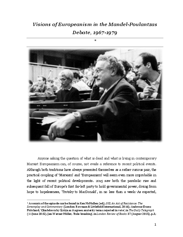 (PDF) Visions of Europeanism in the Mandel-Poulantzas Debate, 1967-1979