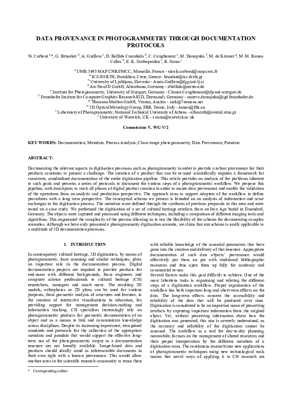 (PDF) Data Provenance in Photogrammetry Through Documentation Protocols