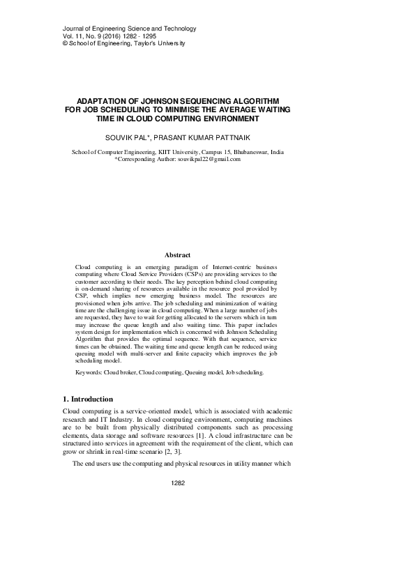 Pdf Adaptation Of Johnson Sequencing Algorithm For Job Scheduling To Minimise The Average