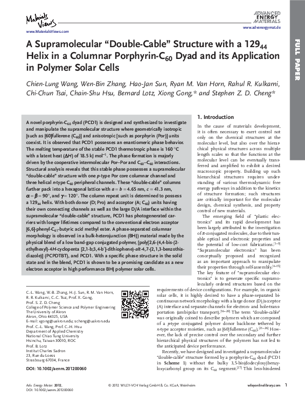 (PDF) A Supramolecular “Double-Cable” Structure with a 129 44 Helix in ...