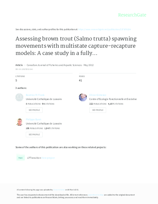 (PDF) Assessing brown trout (Salmo trutta) spawning movements with multistate capture–recapture ...