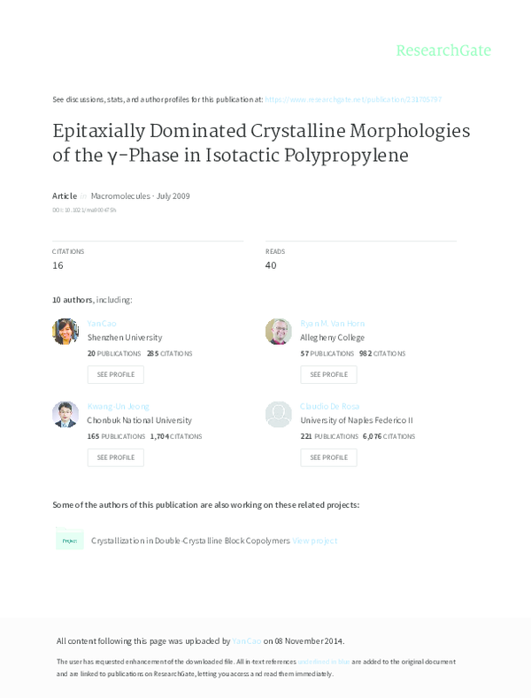 (PDF) Epitaxially Dominated Crystalline Morphologies of the γ-Phase in ...