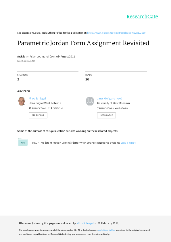 (PDF) Parametric Jordan Form Assignment Revisited
