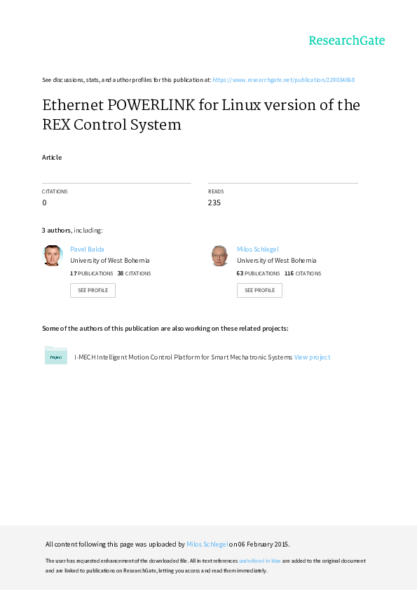 (PDF) Ethernet POWERLINK for Linux version of the REX Control System