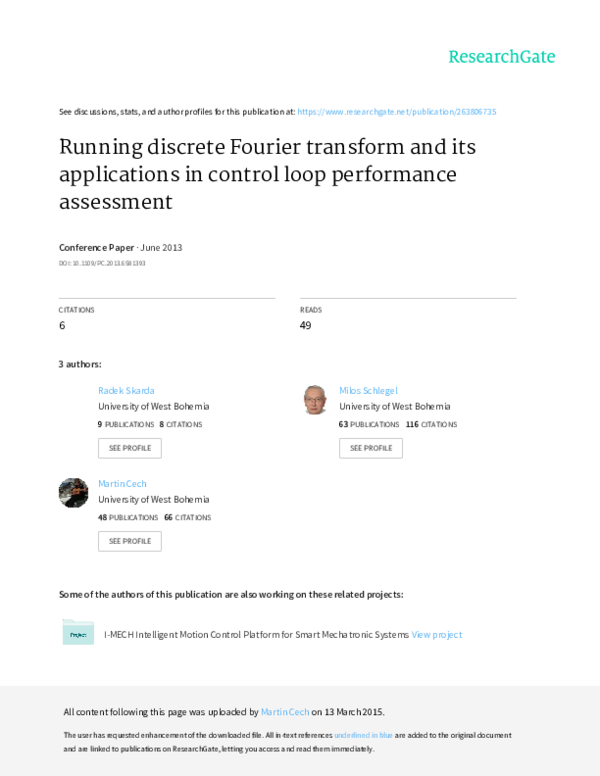 (PDF) Running discrete Fourier transform and its applications in control loop performance assessment