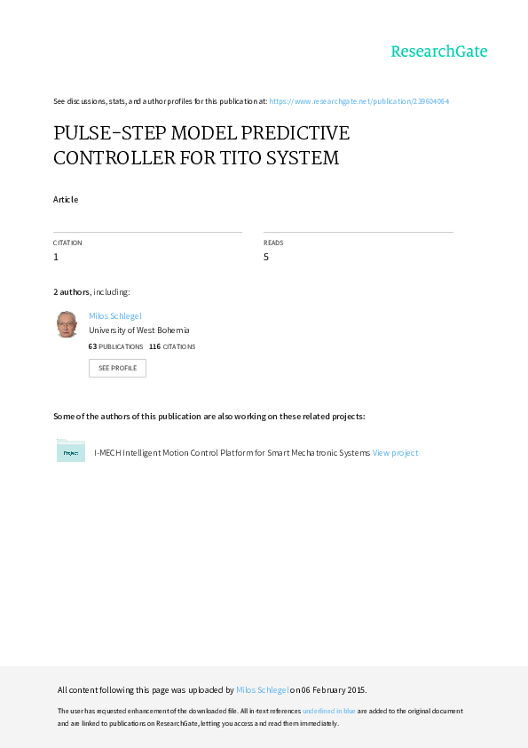 (PDF) Pulse-Step Model Predictive Controller for Tito System