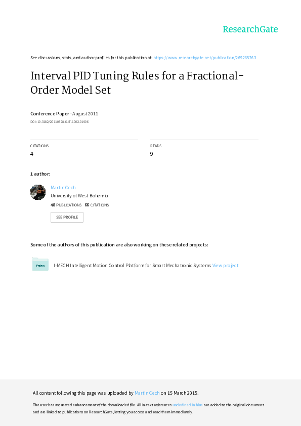 (PDF) Interval PID Tuning Rules for a Fractional-Order Model Set
