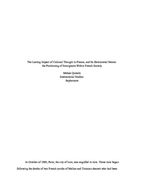 (DOC) The Lasting Impact of Colonial Thought in France and Its ...