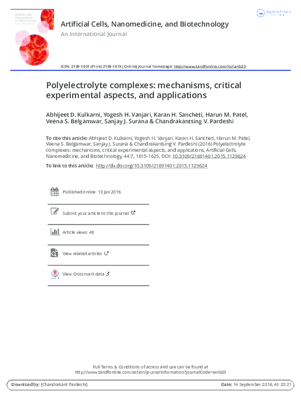(PDF) Polyelectrolyte complexes: mechanisms, critical experimental ...