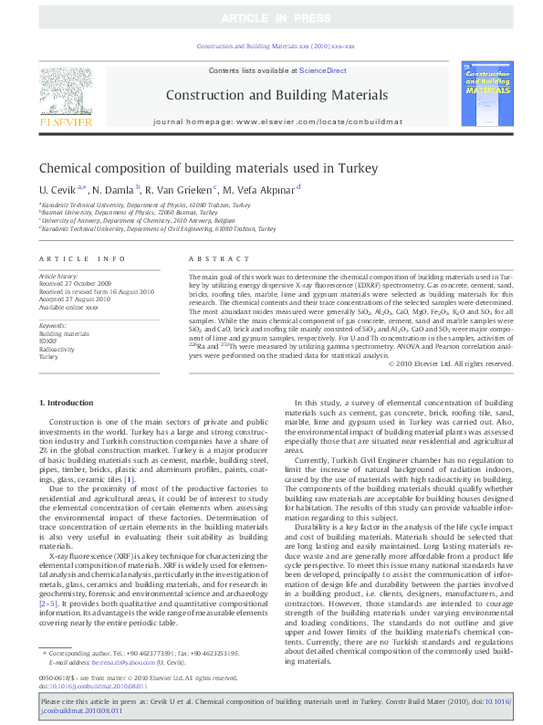 (PDF) Chemical composition of building materials used in Turkey ...