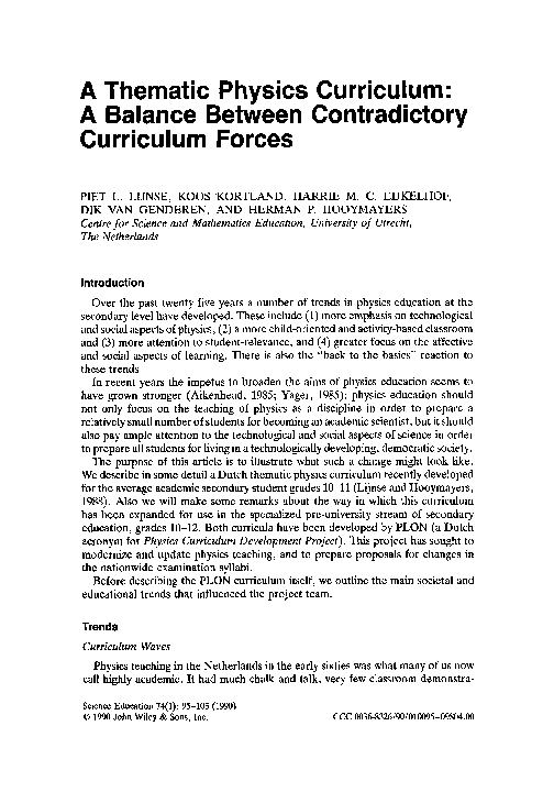 (PDF) A thematic physics curriculum: A balance between contradictory ...