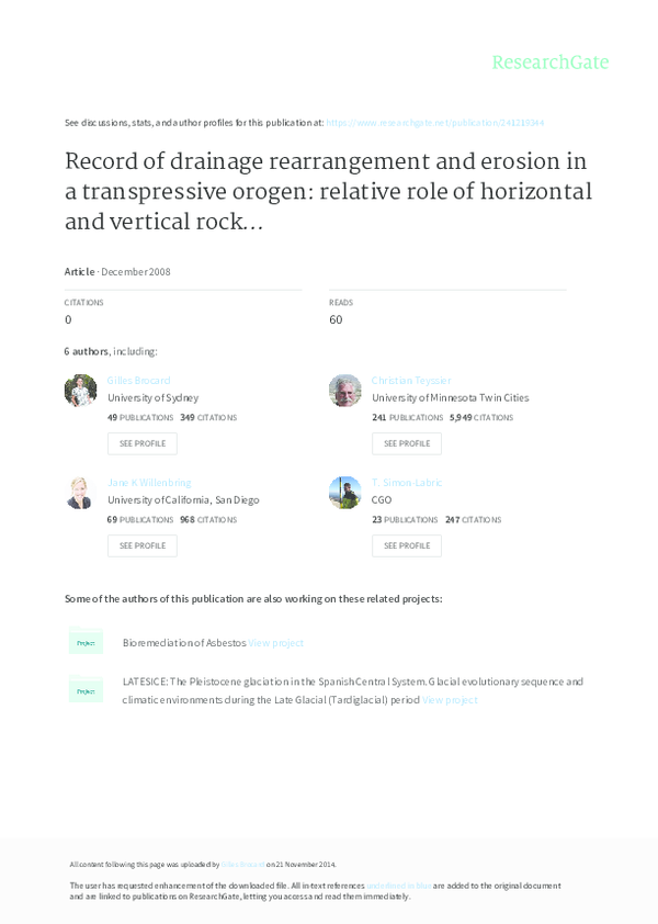 (PDF) Record of drainage rearrangement and erosion in a transpressive ...