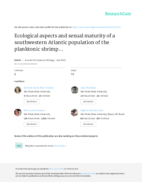 (PDF) Ecological aspects and sexual maturity of a southwestern Atlantic ...