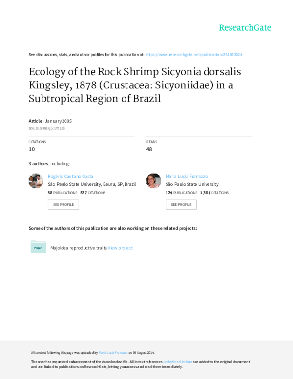 (PDF) Ecology of the Rock Shrimp Sicyonia dorsalis Kingsley, 1878 ...