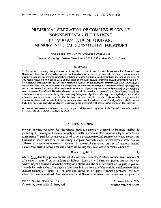 (PDF) Numerical simulation of complex flows of non-Newtonian fluids using the stream tube method ...
