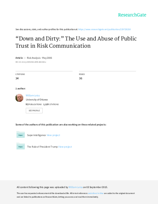 (PDF) Down and Dirty:" The Use and Abuse of Public Trust in Risk ...