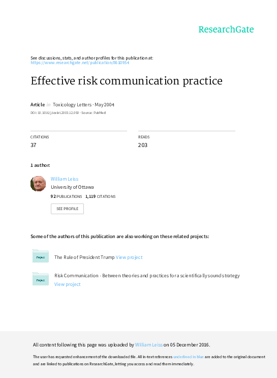 (PDF) Effective risk communication practice