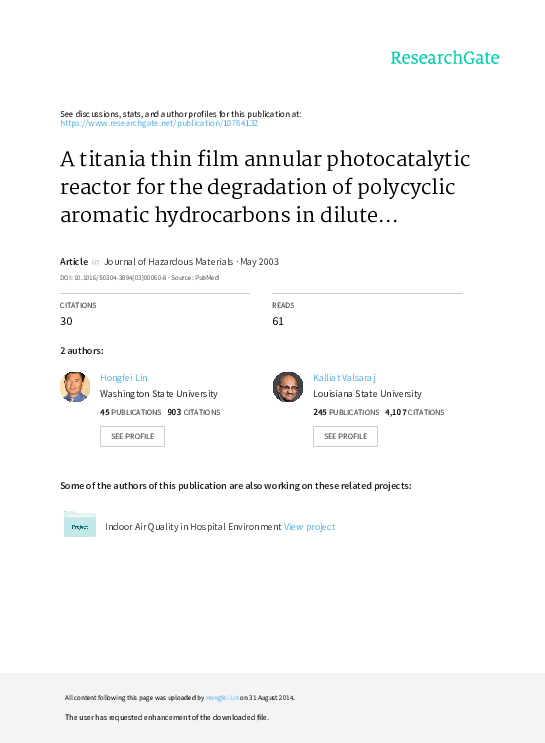 (PDF) A titania thin film annular photocatalytic reactor for the ...