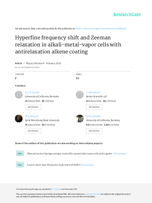 (PDF) Hyperfine frequency shift and Zeeman relaxation in alkali vapor ...