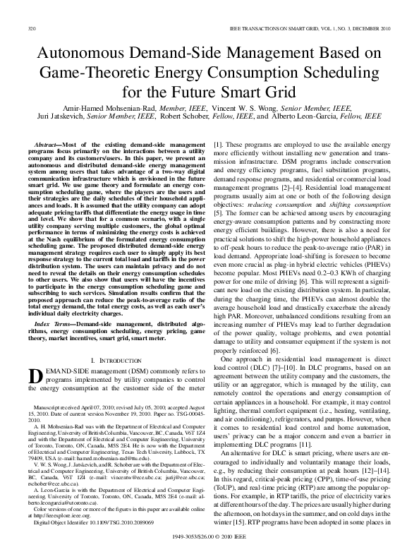(PDF) Autonomous Demand-Side Management Based on Game-Theoretic Energy Consumption Scheduling ...