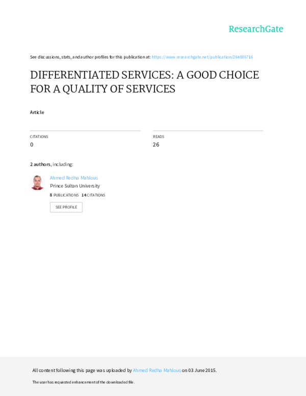 Differentiated Services: A Good Choice for a Quality of Services