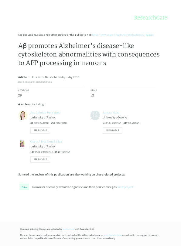 (PDF) Aβ promotes Alzheimer's disease‐like cytoskeleton abnormalities ...