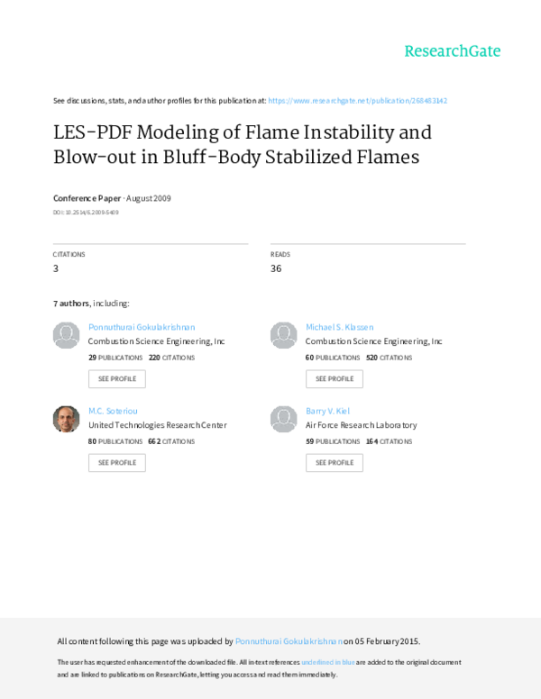 (PDF) LES-PDF Modeling of Flame Instability and Blow-out in Bluff-Body ...