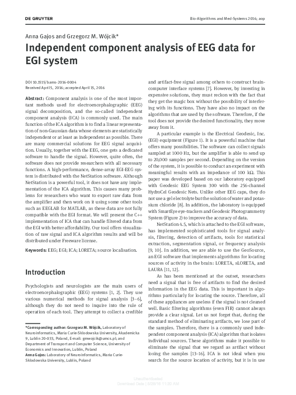 (PDF) C++ ICA Tool for EGI EEG Data Analysis