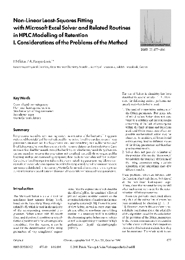 (PDF) Non-linear least-squares fitting with Microsoft Excel solver and related routines in HPLC ...