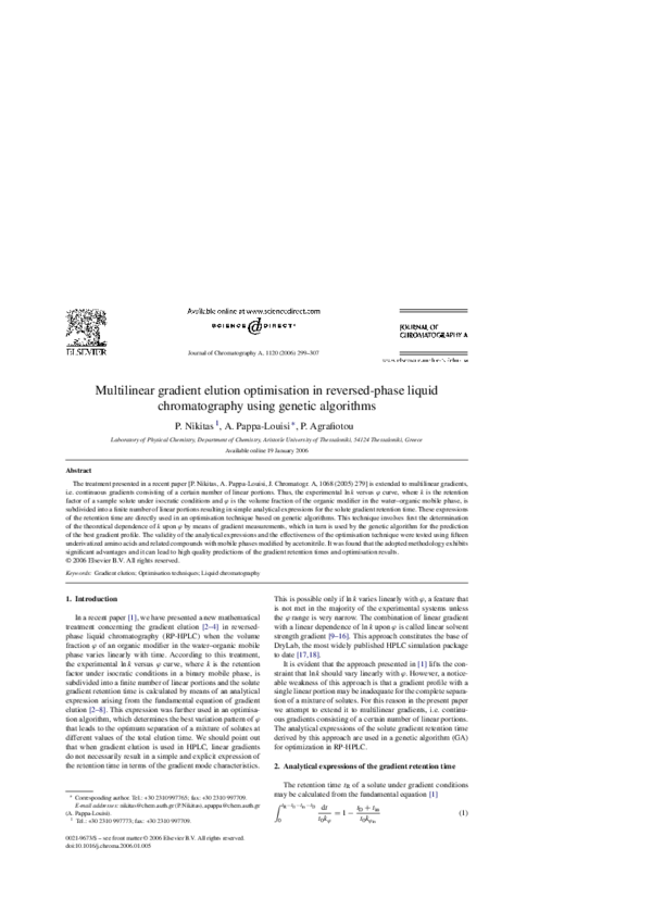 Pdf Multilinear Gradient Elution Optimisation In Reversed Phase Liquid Chromatography Using