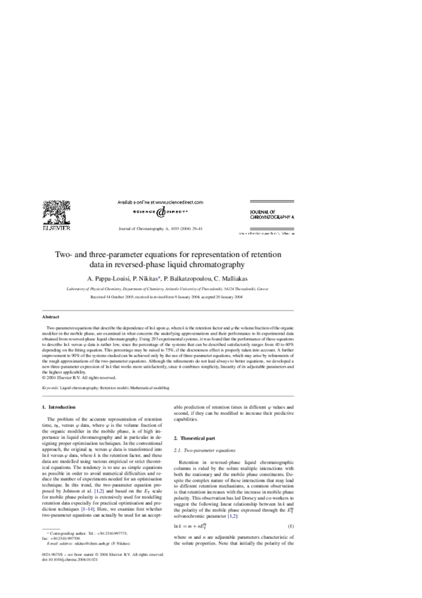(PDF) Two-and three-parameter equations for representation of retention data in reversed-phase ...