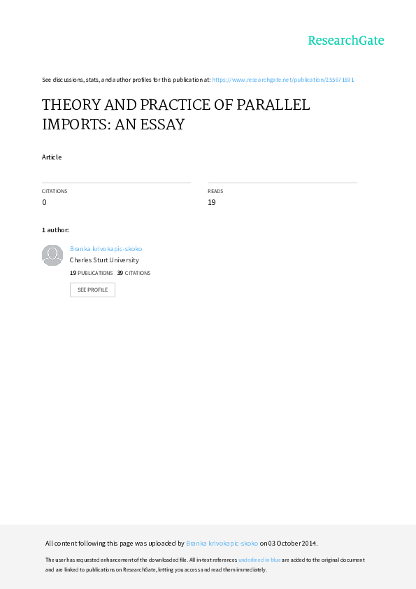 (PDF) Theory and practice of parallel imports: an essay