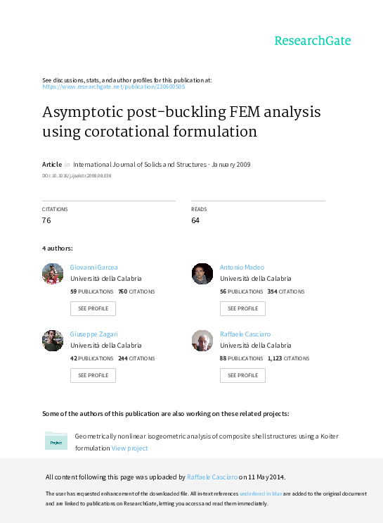 (PDF) Asymptotic post-buckling FEM analysis using corotational formulation