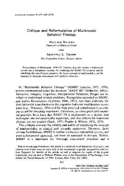 (PDF) Critique and reformulation of multimodal behavior therapy