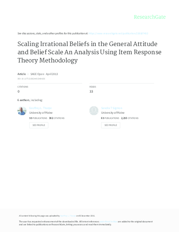 (PDF) Scaling Irrational Beliefs in the General Attitude and Belief Scale An Analysis Using Item ...