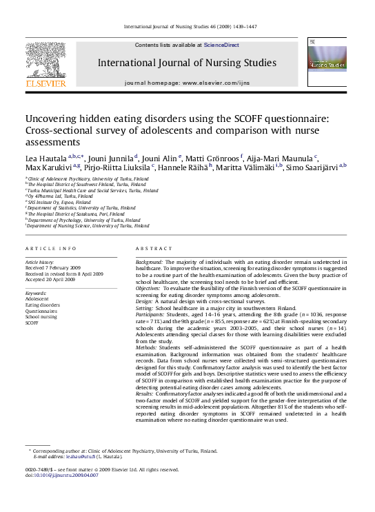 (PDF) Uncovering hidden eating disorders using the SCOFF questionnaire ...