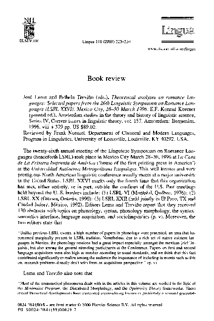 (PDF) Theoretical Analyses on Romance Languages: Selected Papers from ...