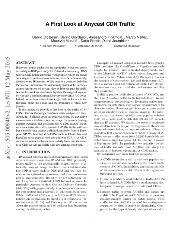 (PDF) A First Look at Anycast CDN Traffic