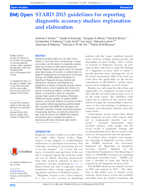 (PDF) STARD 2015 guidelines for reporting diagnostic accuracy studies ...