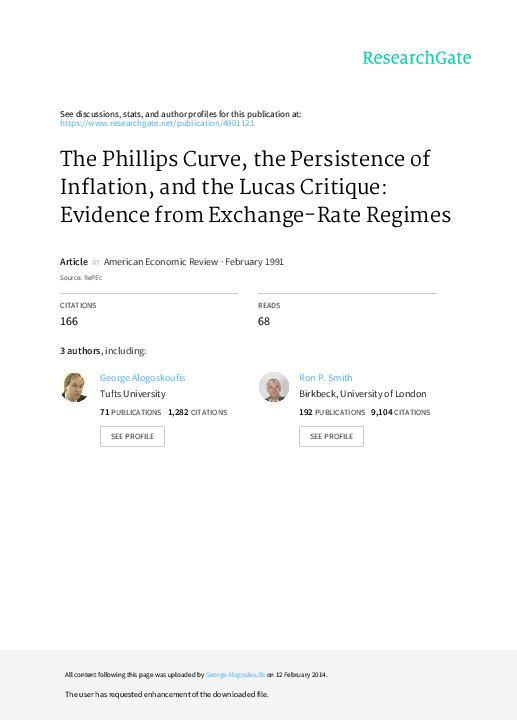 (PDF) The Phillips Curve, the Persistence of Inflation, and the Lucas ...
