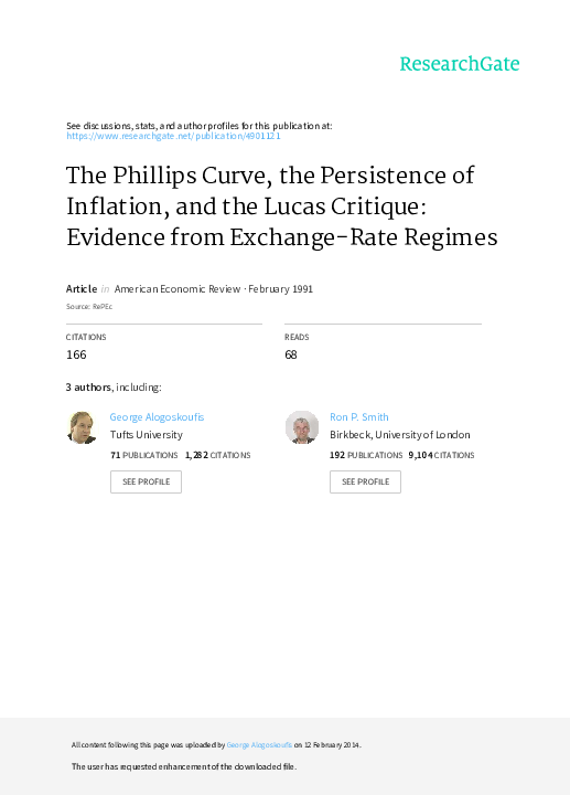 (PDF) The Phillips Curve, the Persistence of Inflation, and the Lucas ...