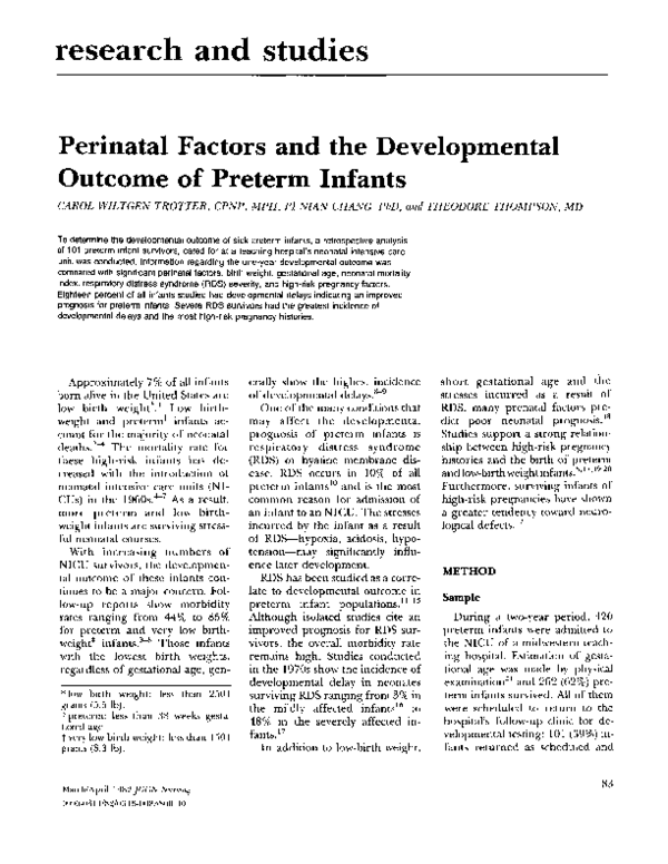 (PDF) Perinatal Influences on Preterm Infant Outcomes