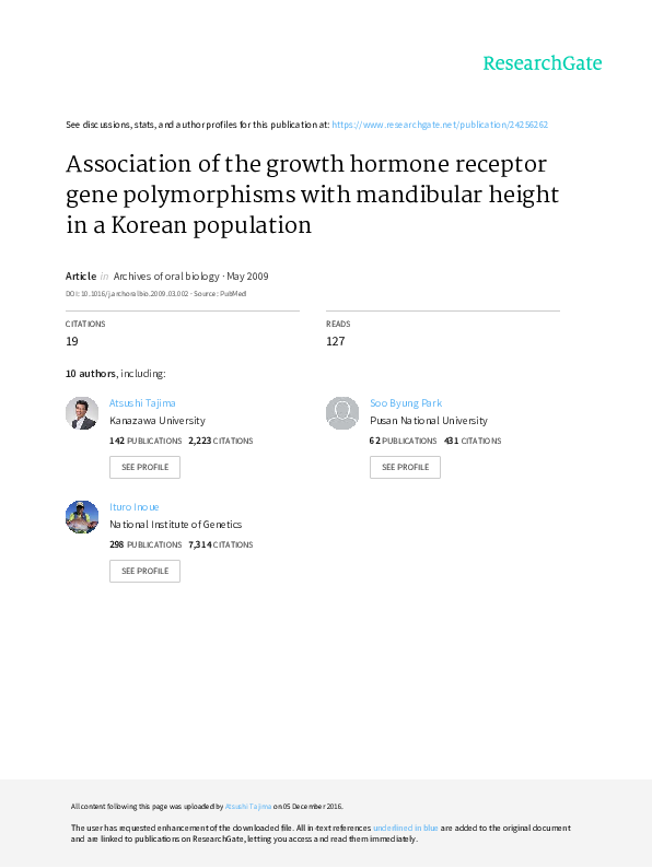 (PDF) Association of the growth hormone receptor gene polymorphisms with mandibular height in a ...