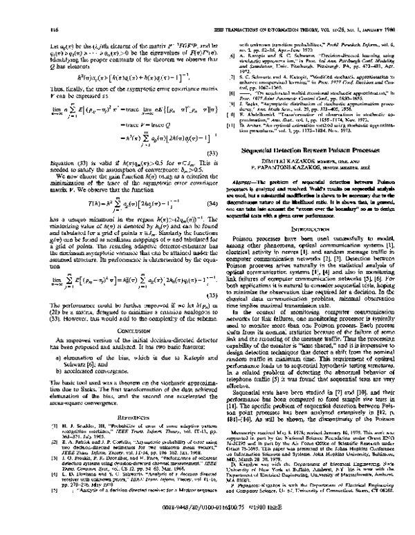 (PDF) Sequential detection between Poisson processes (Corresp.)