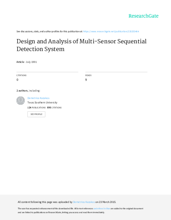 (PDF) Design and analysis of multi-sensor sequential detection system