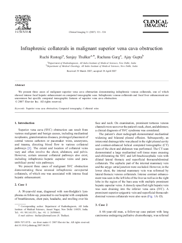 (PDF) Infraphrenic collaterals in malignant superior vena cava obstruction