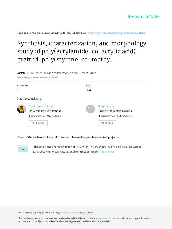 (PDF) Design and Development of Poly ( acrylonitrile-co-methyl methacrylate ) Copolymer to ...